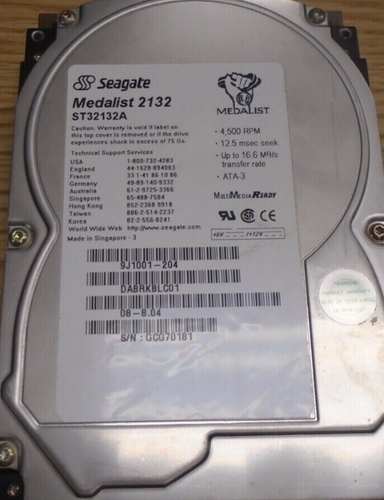 Seagate Medalist 2132 2.11GB Internal 4500RPM 3.5" (ST32132A) HDD for ...