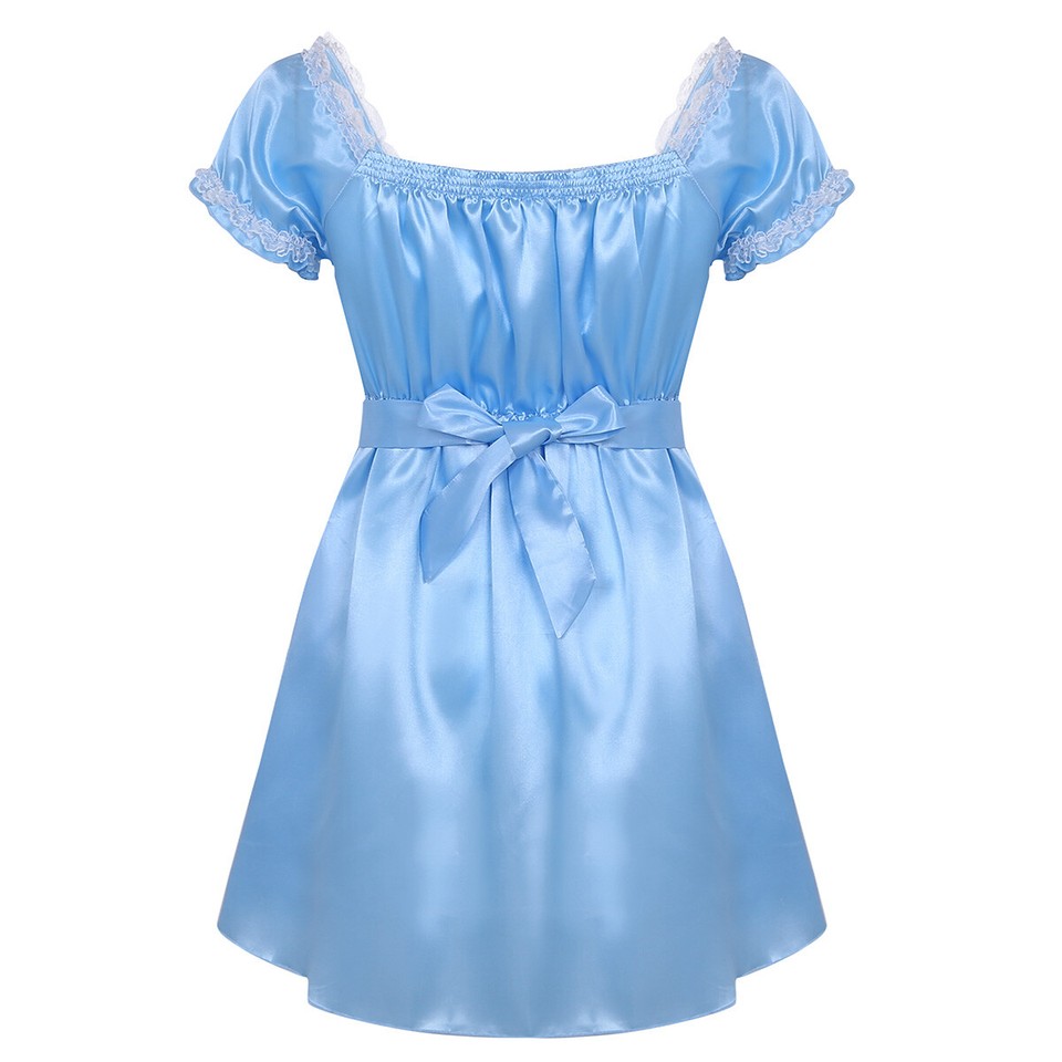 Sissy Men‘s Satin Crossdress Frilly Dresses Pyjamas Nightwear Lingerie ...