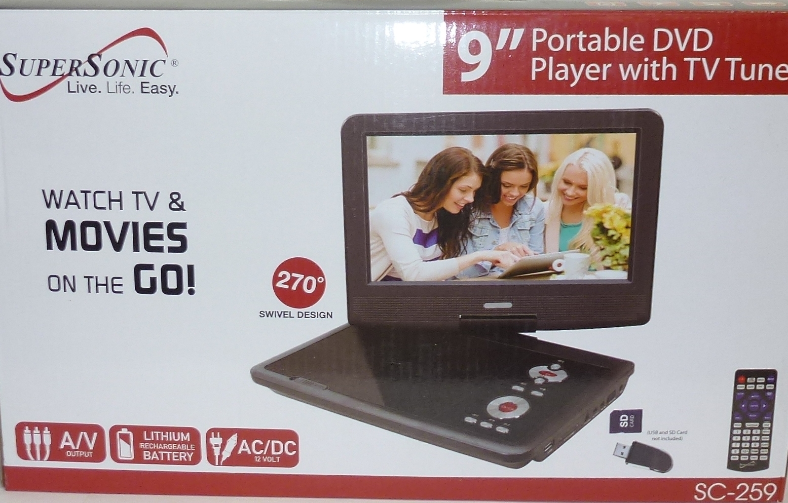 Supersonic 9" Portable DVD Player w/Digital TV Tuner SC-259 NEW | eBay