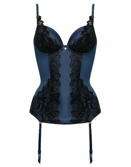 figleaves Surrender Basque 32ff/g Black Petrol Lace Padded Plunge Bra ...