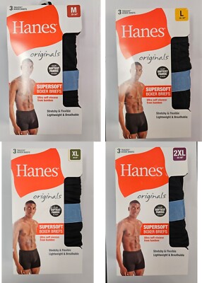 Men's Hanes Originals 3 Pack Tagless SuperSoft Boxer Briefs Stretchy ...