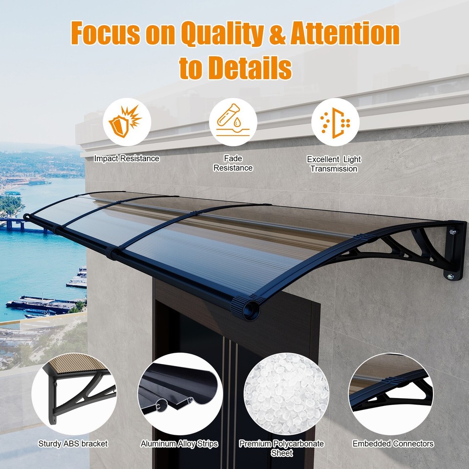 40"x 80" Window Awning Door Canopy Roof Cover Large Gutter Outdoor ...