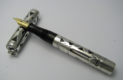 WATERMAN'S IDEAL FOUNTAIN PEN OVERLAY STERLING SILVER CHATELAINE PEN ...