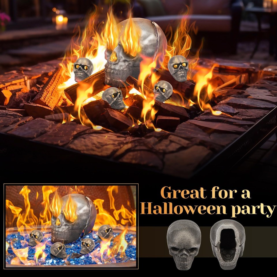 5 Pcs Metal Fire Pit Skulls Fireproof Fireplace Imitated Skulls for ...