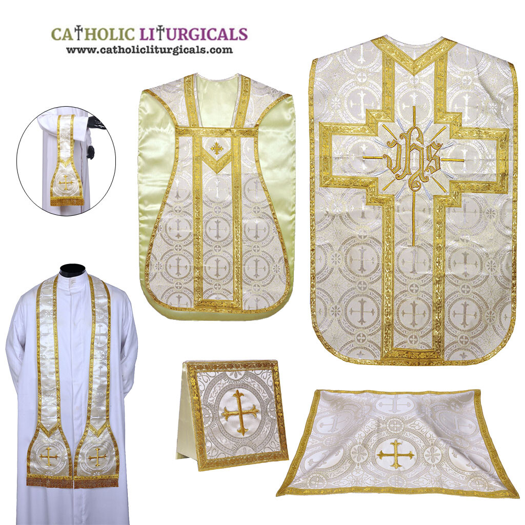 Metallic Gold Roman Chasuble Fiddleback Vestment Fiddleback 5pcs set ...