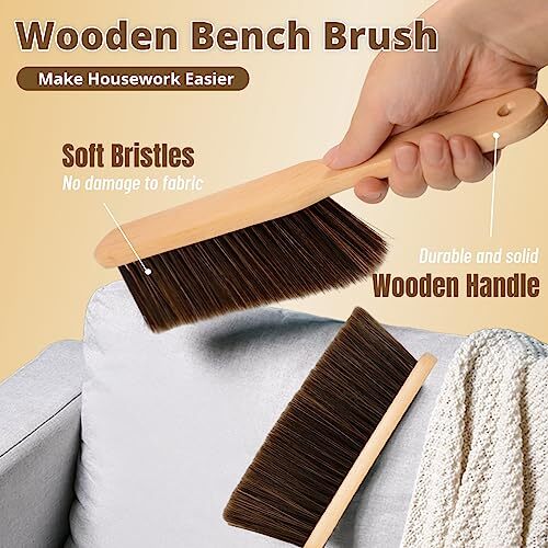 2 Pieces Woooden Dust Brush Hand Broom Bench Brush with Long Wood ...