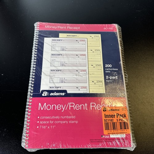 Lot of 5 Adams Spiral 2-part Money/Rent Receipt Book 200 Sheets 7-5/8 ...