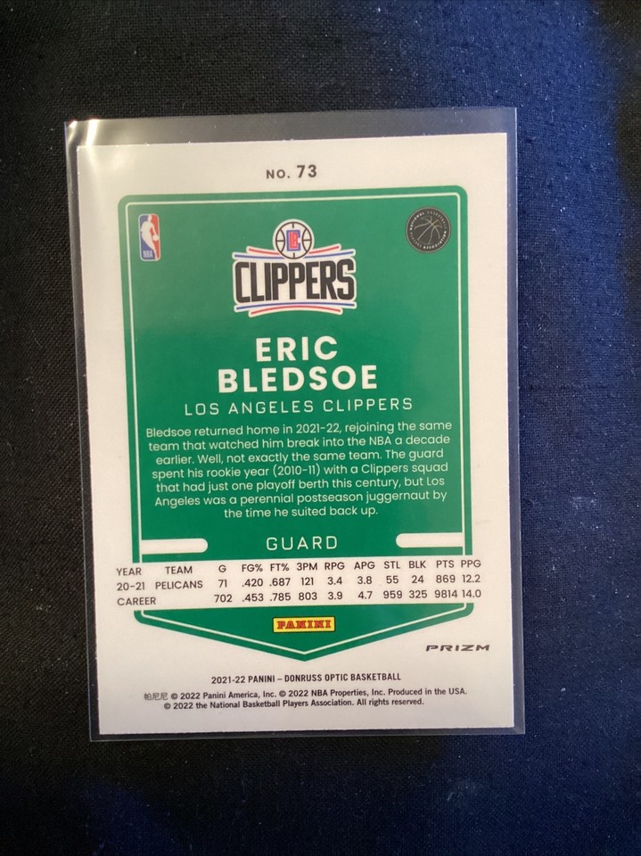 2021-22 Donruss Optic Blue Velocity Prizm #73 Eric Bledsoe Clippers ...