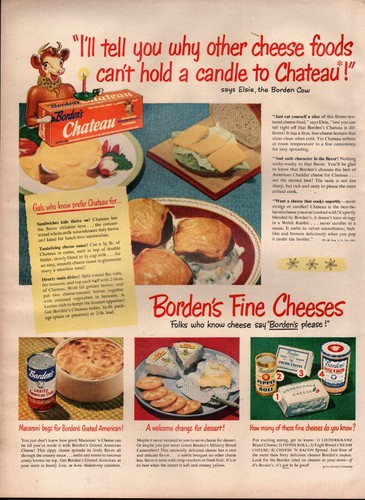1950 Vintage ad Borden's Fine Cheeses retro Art Cow Elsie food 10/08/22 ...