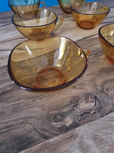 6 tasses coloris jaune doré Vereco France 70's vintage en verre ...