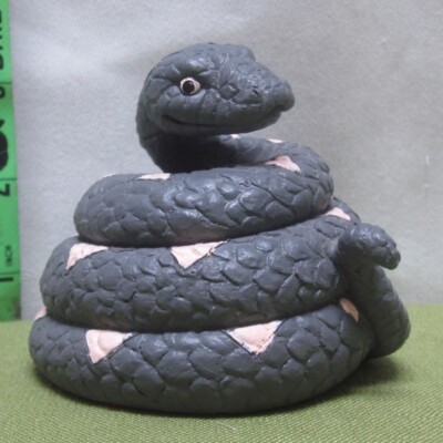 GRAY SNAKE Coiled w/ pink scales Ankyo toy figure 3” x 3” chicken snake ...
