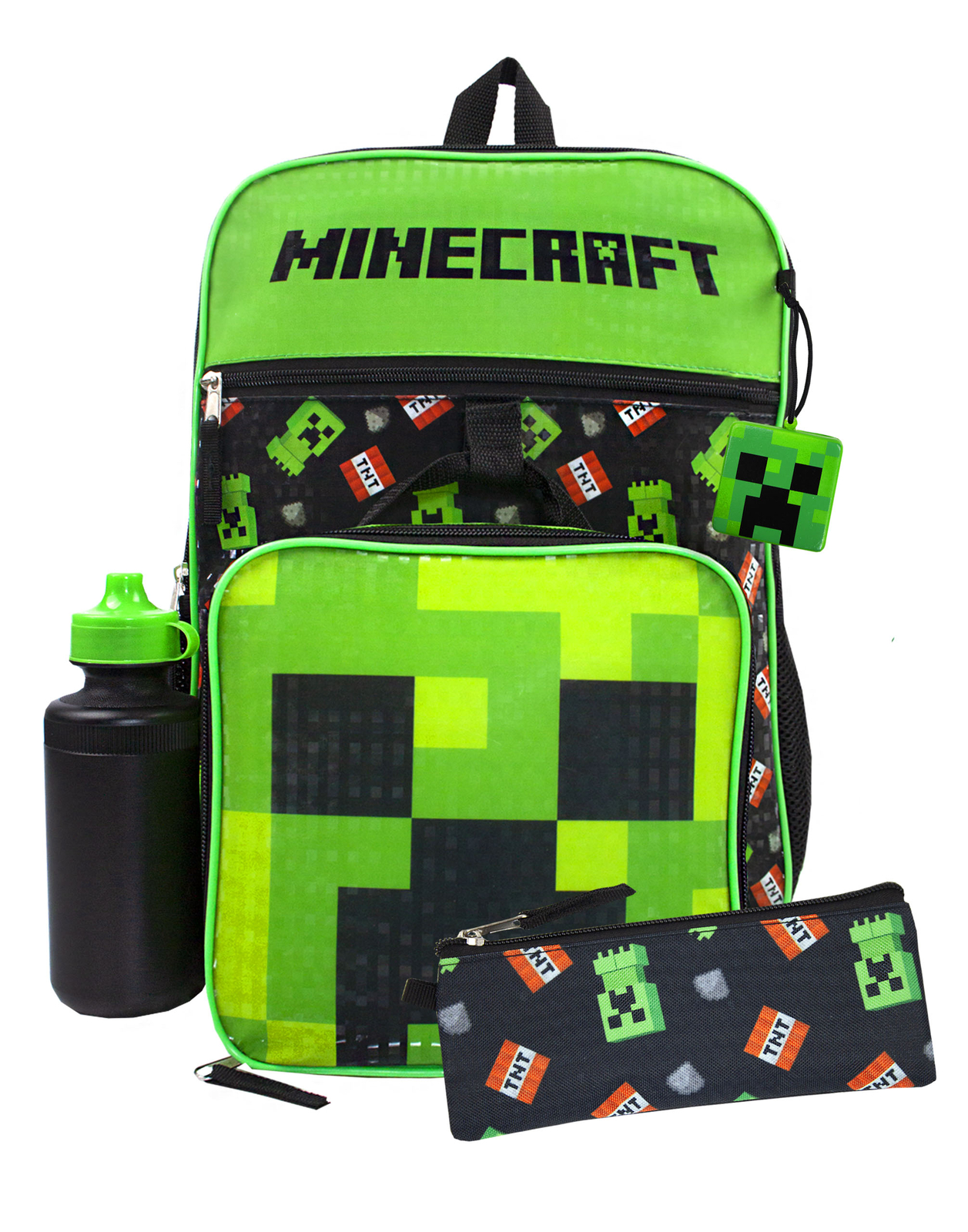 Minecraft Back pack set 5 Piece Creeper & Tnt Graphics 5 Piece Backpack ...