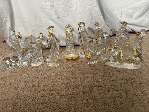 Full 15 Piece Set - GORHAM Crystal and Gold Nativity Set - WITH BOXES ...