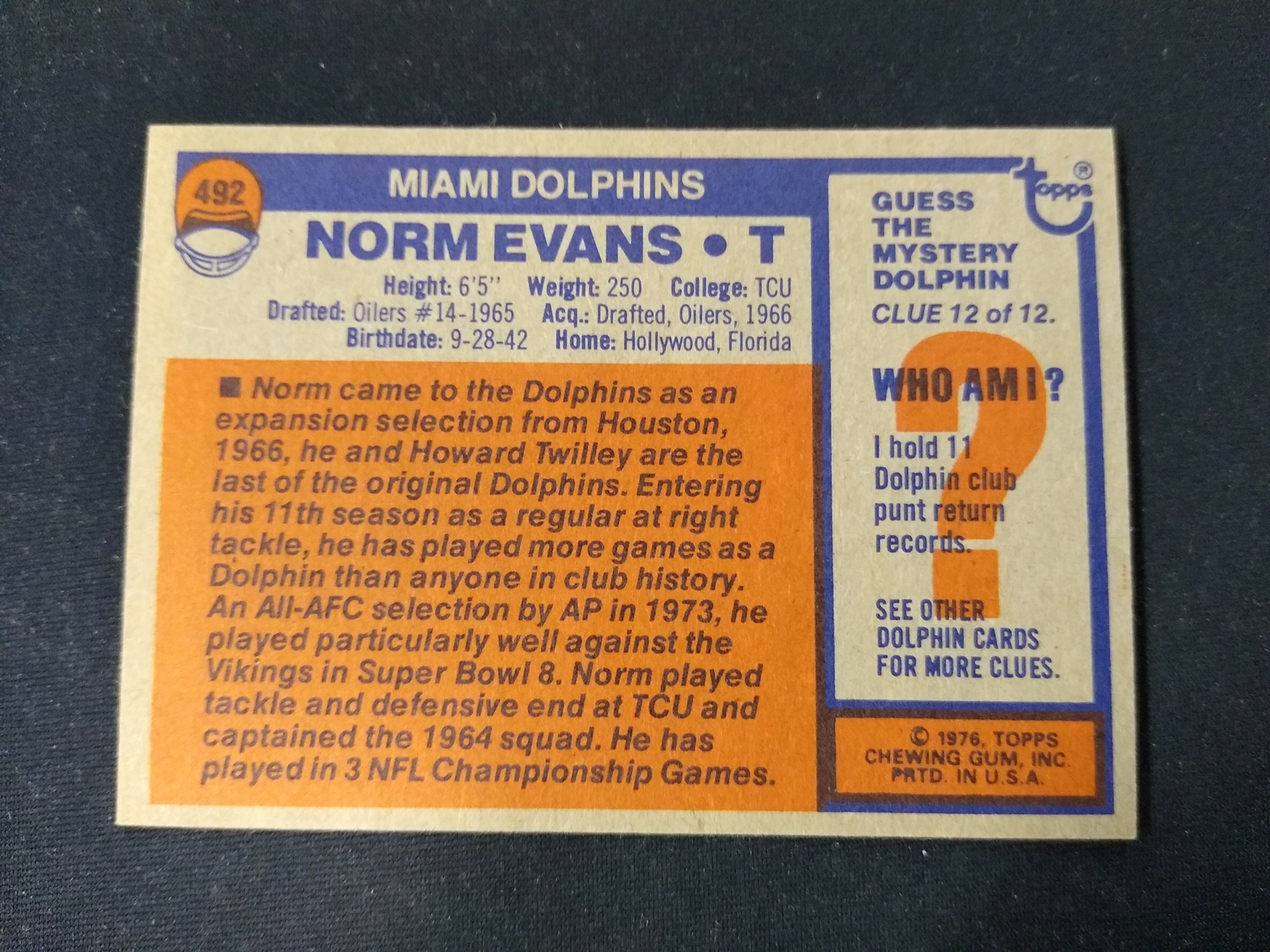 1976 Topps #492 NORM EVANS Miami Dolphins *CT29A | eBay