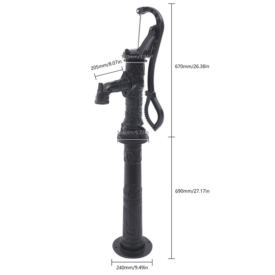 Cast Iron Water Well Hand Pump 26 feet Black Rustic Garden Farmhouse ...