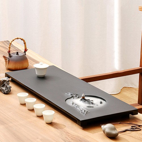 hand carved tea tray heavy black stone serving tray mountain embossed ...