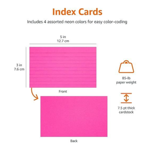 Basics Ruled Index Flash Cards 3x5 Inch | 300-Count Neon Colors ...