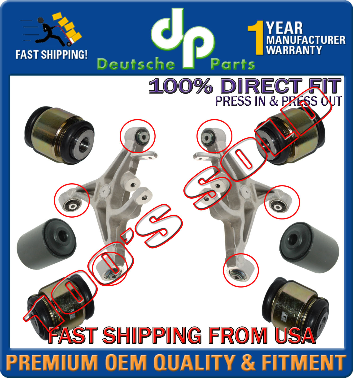 JAGUAR XK XKR Rear Lower Control Arm Fluid Hydrabush HYDRA bushings SET ...