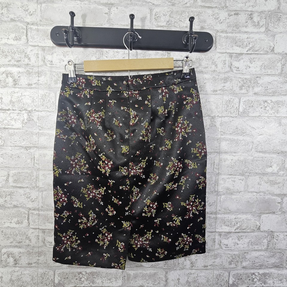 Loft Outlet Ann Taylor Black Satin Floral Lined Skirt Size 0 | eBay