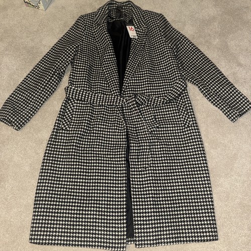 Primark Check Black White Wool Blend Belted Coat BNWT Sz 16 Brand New ...