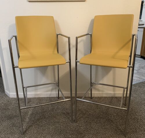 Set Of 3 SOURCE INTERNATIONAL DESIGN AXIS Chrome Bar Chairs Stools With ...