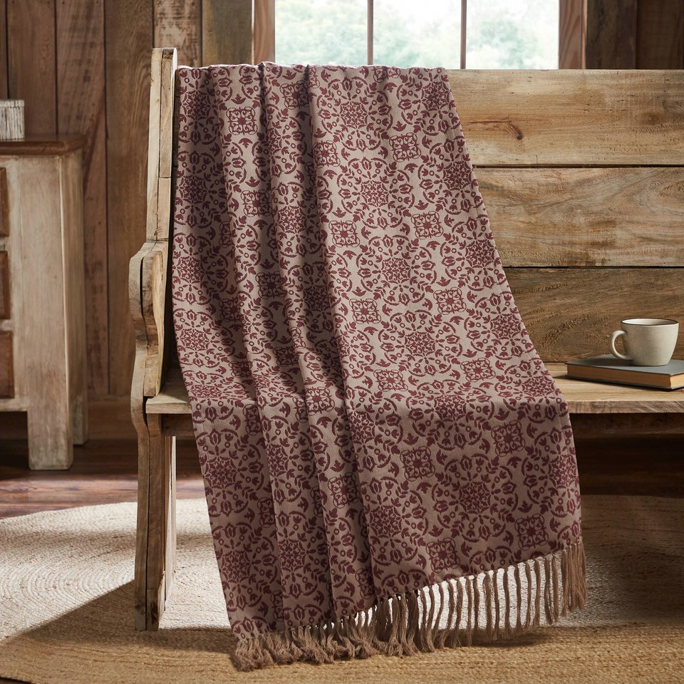 New Primitive Colonial OAT RED MEDALLION COVERLET THROW Blanket | eBay