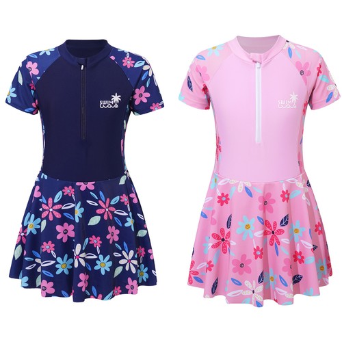 Kids Girl One-piece Swimsuit Jumpsuit Swim Dress with Built-in Shorts ...