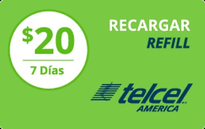 TelCel America Prepaid $20 Refill Top-Up Prepaid Card ,PIN / RECHARGE ...
