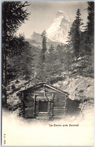 VINTAGE POSTCARD WOODEN CABIN IN THE FOOTHILLS OF MOUNT ZERMATT ...