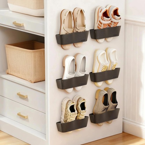 6-Pack Wall Mounted Shoe Rack with Sticky Strips, Space Saving Hanging ...