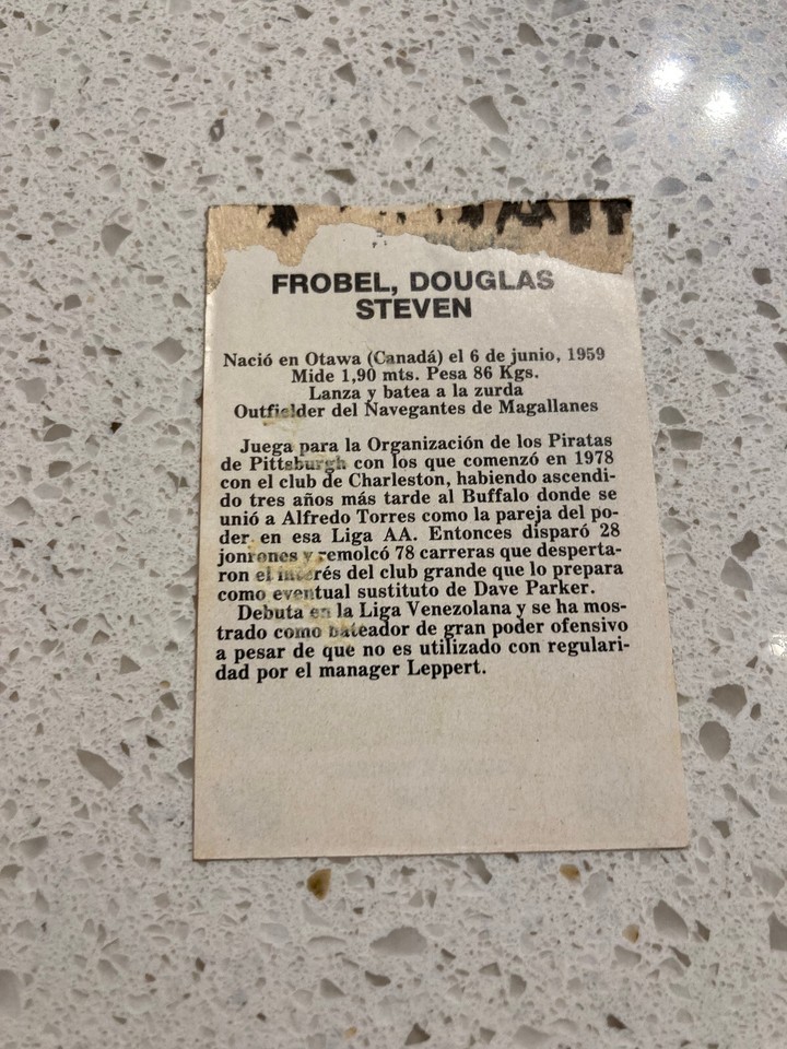 1981-82 Venezuelan Winter League Sticker Douglas Frobel Valencia #180 B ...