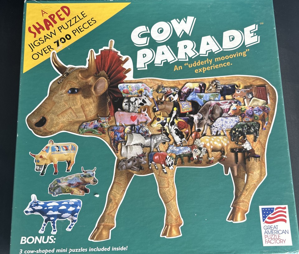 Vintage 2000 Cow Parade- Cow Shaped Jigsaw Puzzle 700+ Pieces 32" x 27 ...
