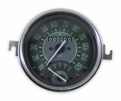 VW BUG BUS GHIA ISP 120 MPH SPEEDOMETER w/COMBO GAS FUEL GAUGE GREEN ...