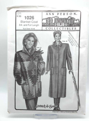Ann Person Collectibles Sewing Pattern 1026 Blanket Coat Bust Size 30 ...
