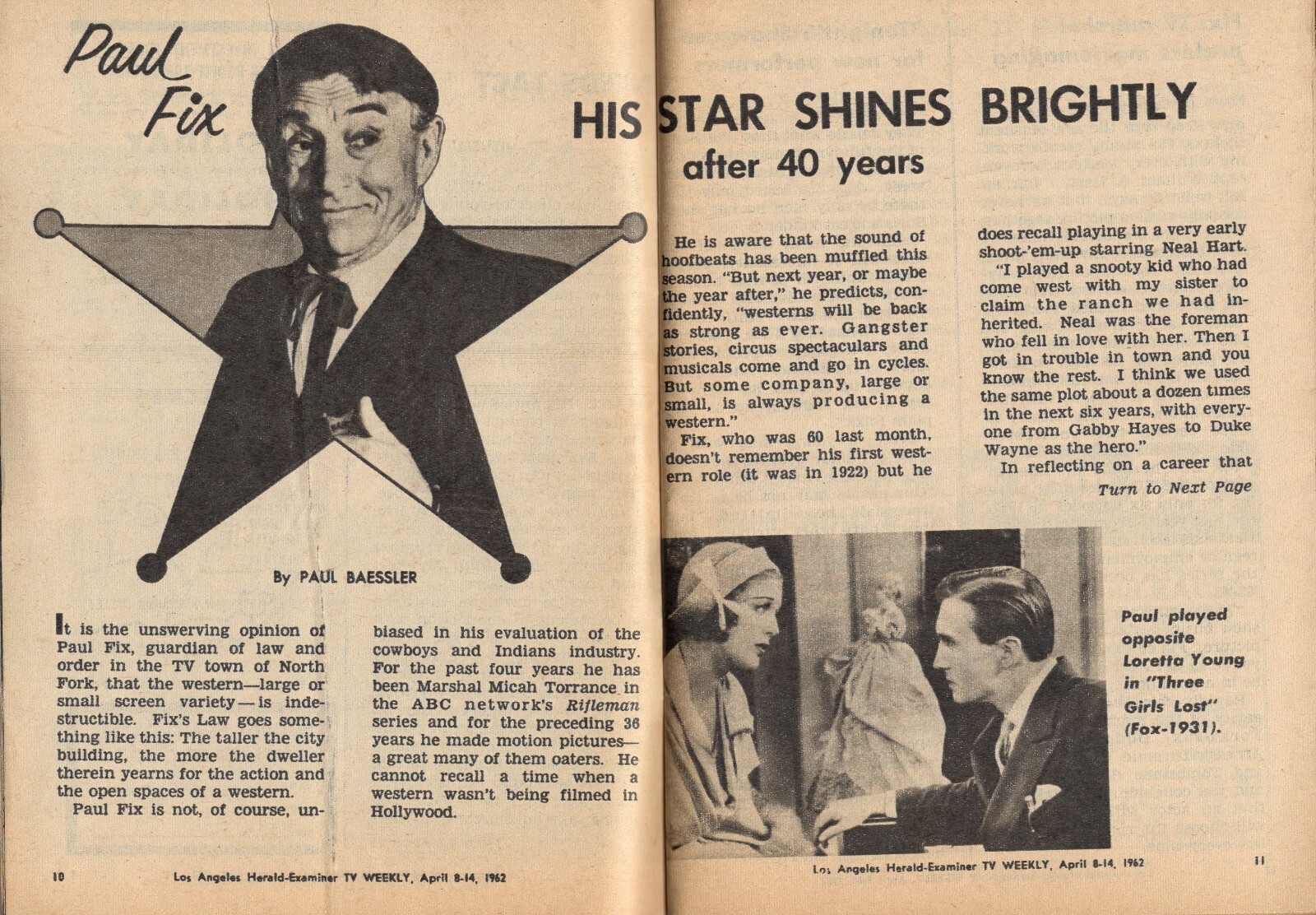 1962 TV ARTICLE PAUL FIX SHERIFF / MARSHAL MICAH RIFLEMAN WESTERN ...