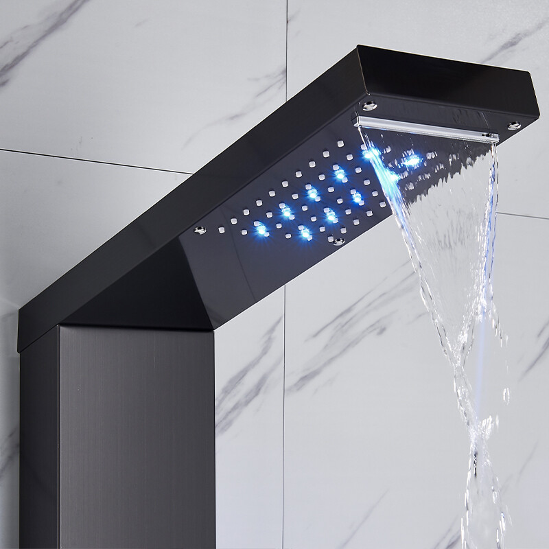 Shower Panel Column Tower Stainless Steel LED Black Massage Body Jets ...
