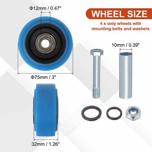 4Pcs 3 Inch Push Cart Wheels Replacement Rubber Caster Only with 3/8 ...