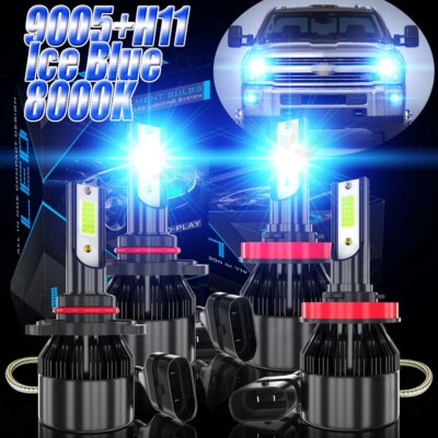 4PCS Combo 9005+H11 ICE BLUE 8000K LED Headlight Bulbs Kit 120W High ...