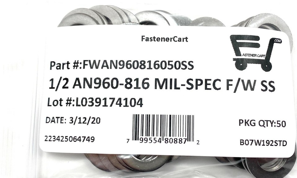 (50) 1/2 AN960-816 Mil-Spec Washers Stainless Steel AN960816 (50 Pieces ...