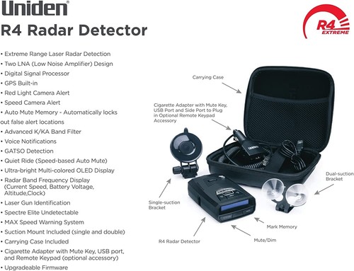 Uniden R4 Extreme Long Range Laser/Radar Detector, GPS, Camera Alerts ...