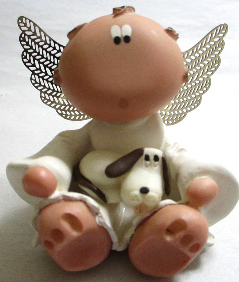 VINTAGE 2001 ANGEL CHEEKS KIRK KRITTERS ANGEL HOLDING DOG FIGURINE ...