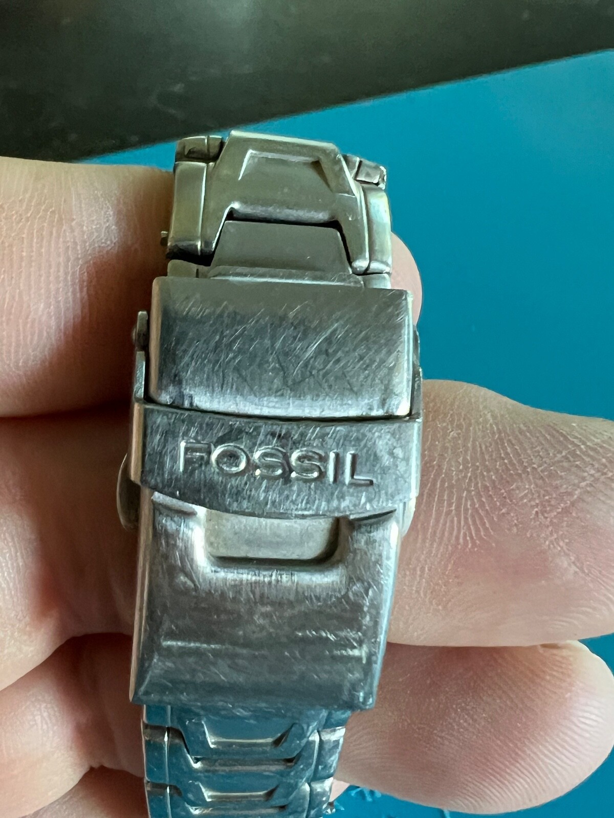 VINTAGE+Fossil+Blue+Men%27s+Watch+Silver+Tone+Blue+Dial+AM-3475+AS+IS ...