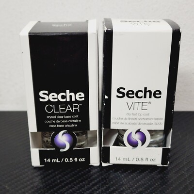 Lot of 2 Seche for Nail Polish, Crystal Clear Base Coat & Vite Dry Fast ...