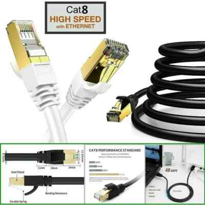 Ethernet Cable RJ45 Cat8 40GBPS Network Gold Super Fast LAN Lead SSTP ...