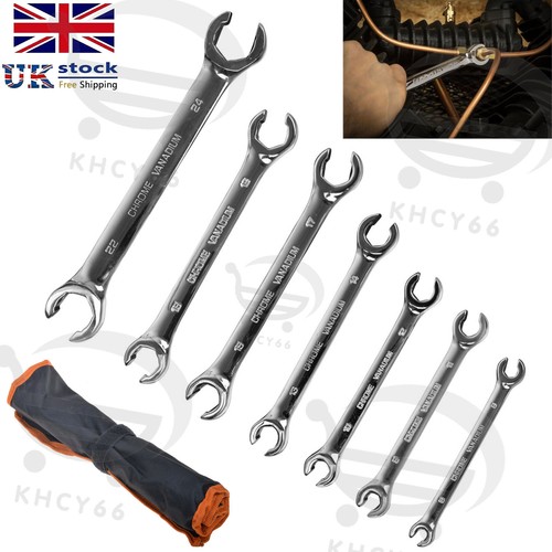7 Pcs Open-Ended Flare Nut Spanners Set Brake Hydraulic Line Wrench 6mm ...