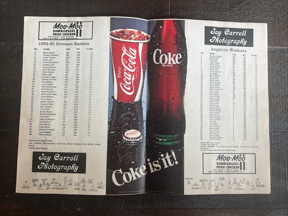 Victoria Stroman Raiders vs. Angleton Wildcats 1982 Football Program 16 ...