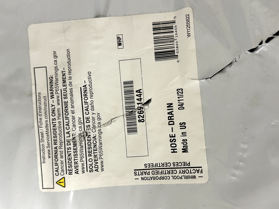 Brand NEW Genuine OEM Whirlpool Dishwasher Drain Hose 8269144A | eBay