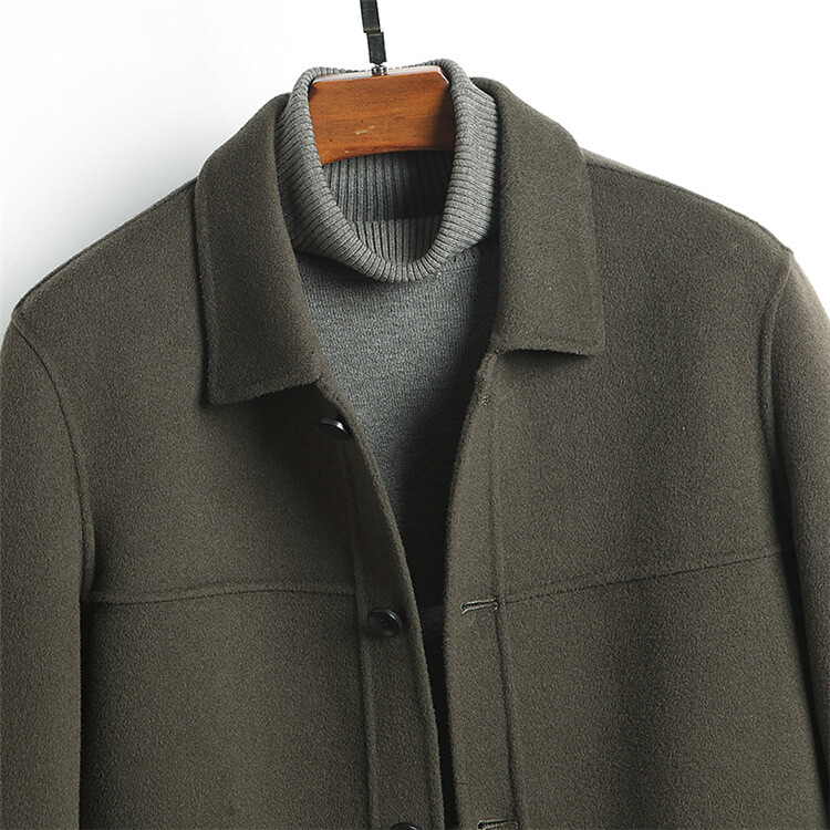Men 100% Wool Short Trench Coat Overcoat Single Breasted Button Spring ...
