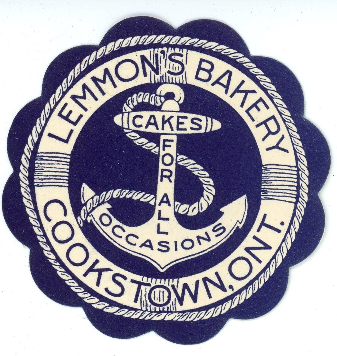 Vintage Lemmon's Bakery Paste Label Cookstown ON Anchor Lifebuoy ...