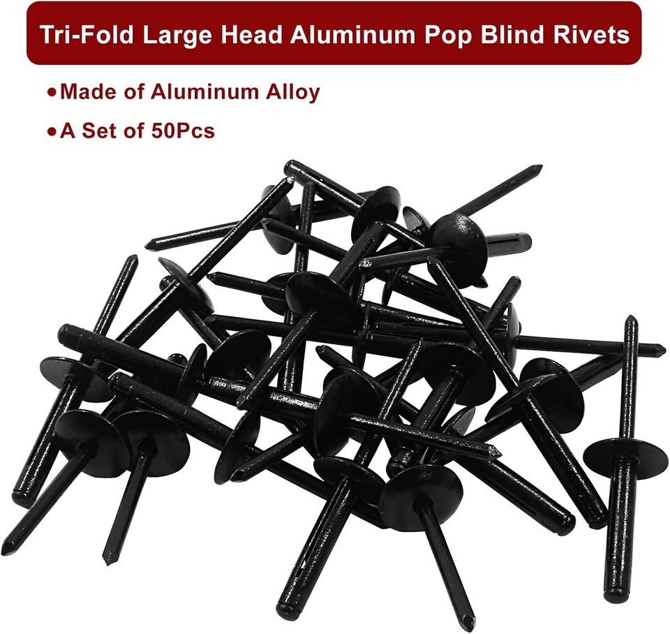 50Pcs Black Aluminum Tri-Fold Exploding Pop Rivets 3/16 Large Flange,3/ ...